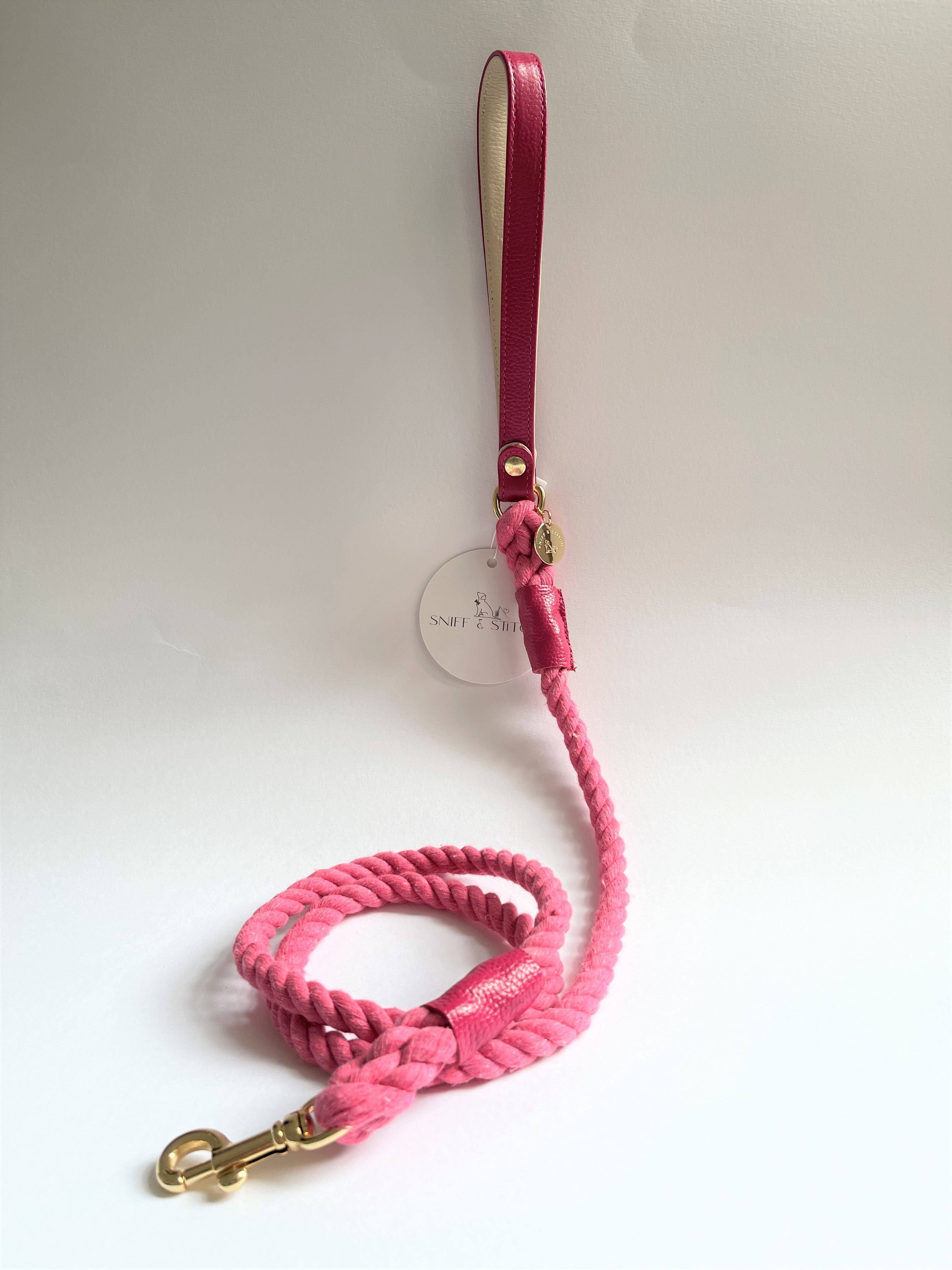 Raspberry Ripple Traditional Leather Rope Dog Lead – sniffandstitch